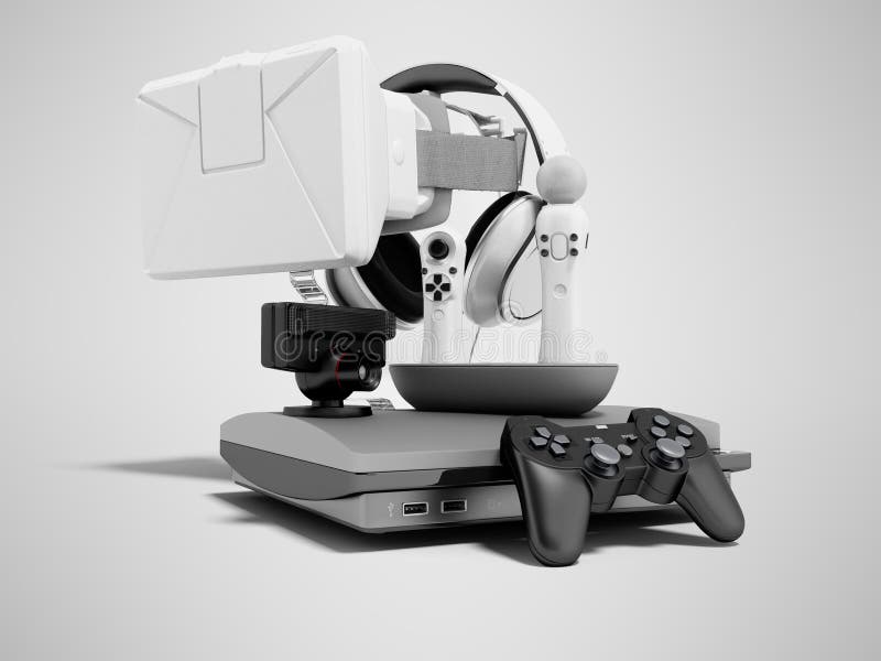 Group of Game Consoles for Entertainment 3d Render on White Background with Shadow Stock ...