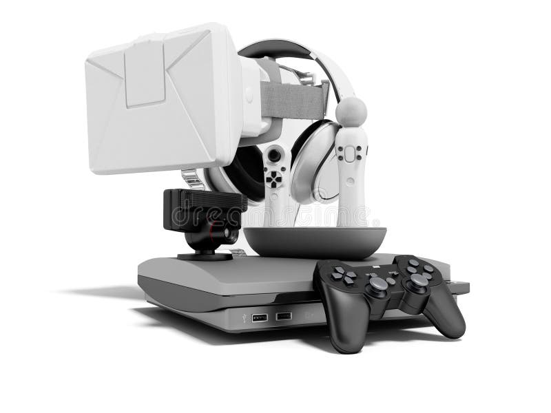 Group of Game Consoles for Entertainment 3d Render on White Background ...
