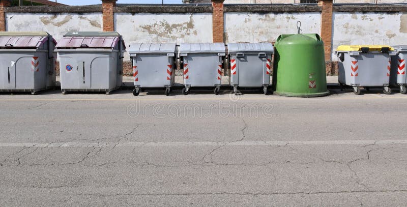 Group of Garbage Bins Containers of Different Types and Sizes at the ...