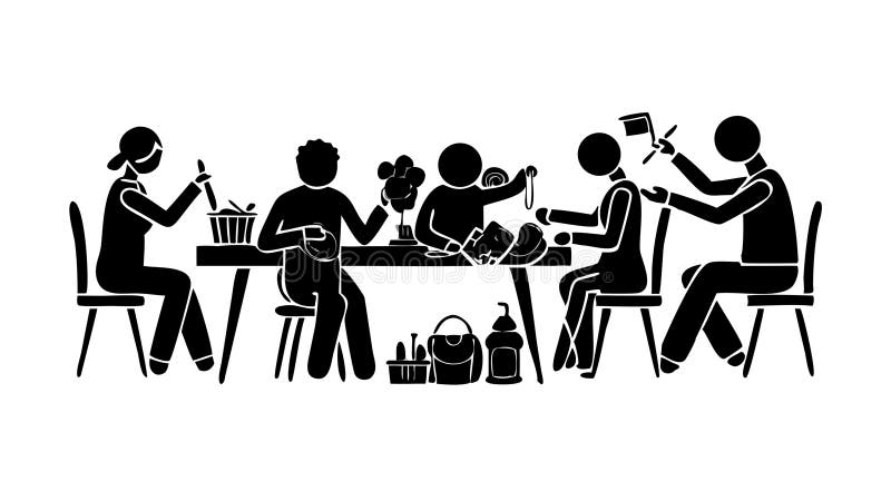 Group Gathering Around Table. Social Interaction, Discussion, Vector ...
