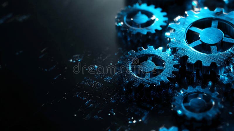 A Group of Gears on a Dark Background with Blue Backlight Stock ...