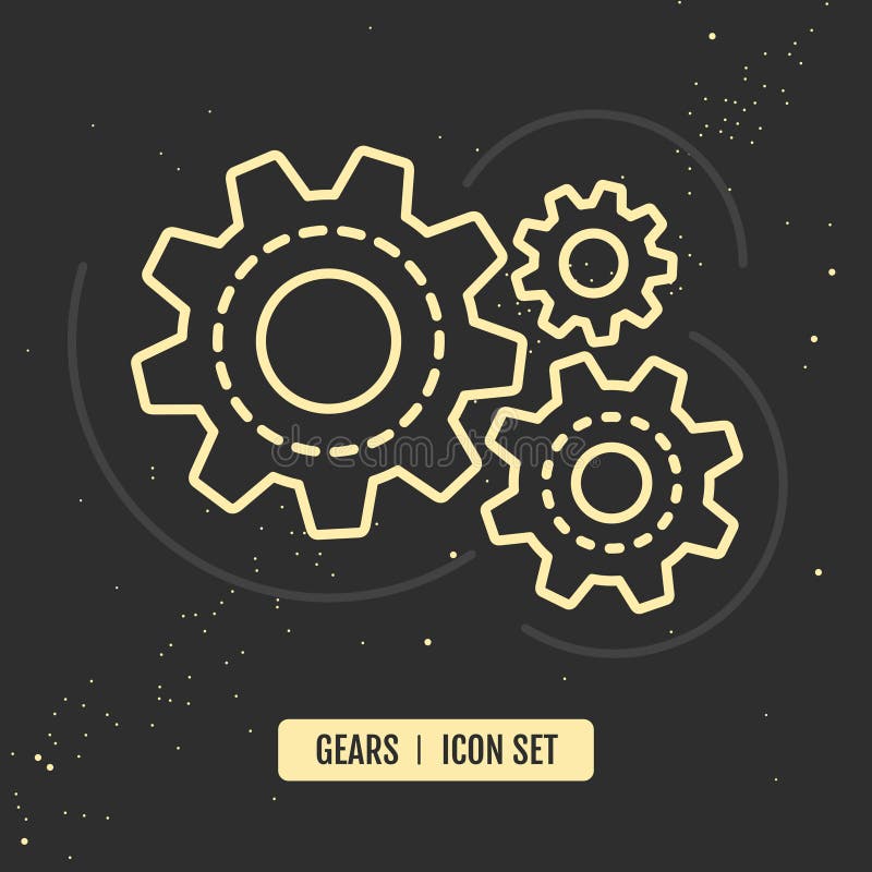 Group of Gears Isolated on Black Space Background. Cog Icon Design ...