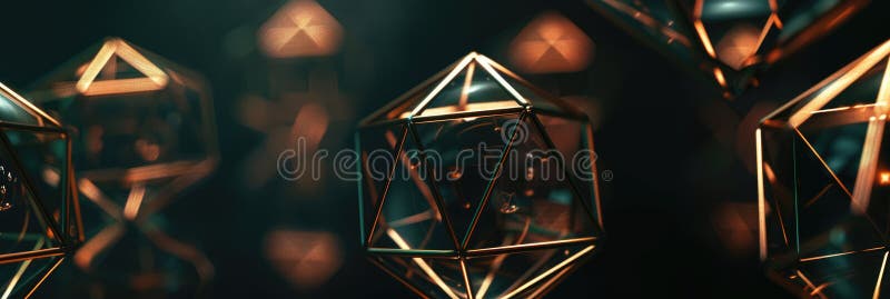 Group of Geometric Shapes Floating in the Air on a Dark Background ...
