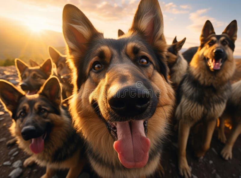 A Group of German Shepherds Stock Image - Image of young, looking ...