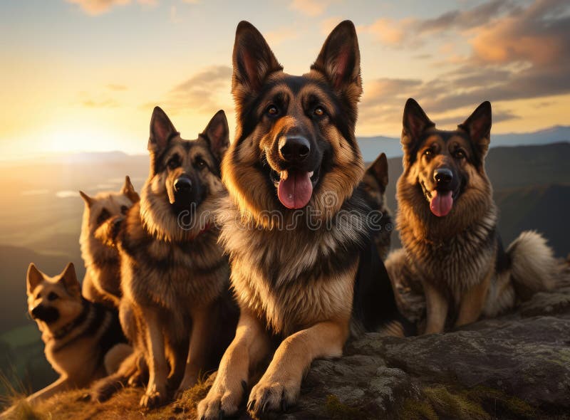 A Group of German Shepherds Stock Photo - Image of obedience, nature ...