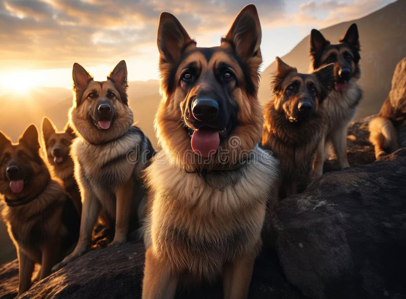 A Group of German Shepherds Stock Image - Image of sitting, family ...