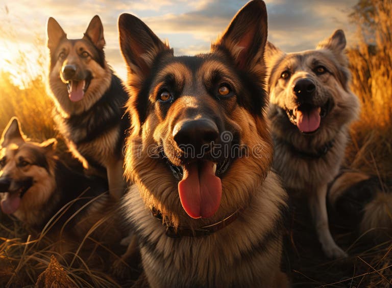 A Group of German Shepherds Stock Image - Image of group, looking ...