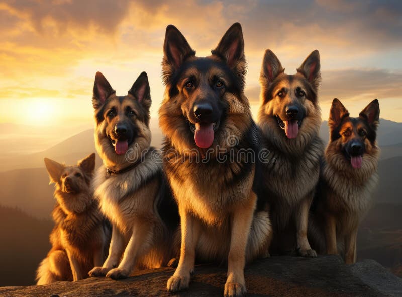 A Group of German Shepherds Stock Photo - Image of friendly, happy ...