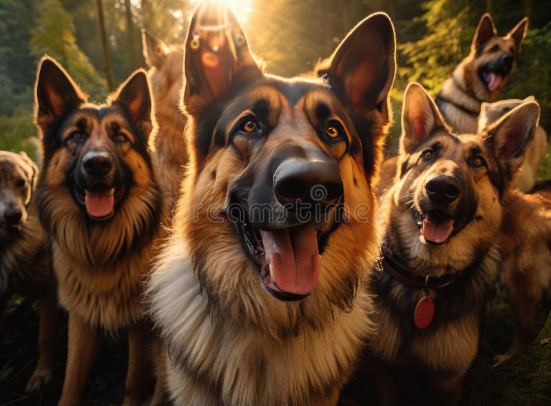 A Group of German Shepherds Stock Photo - Image of friendship, hair ...