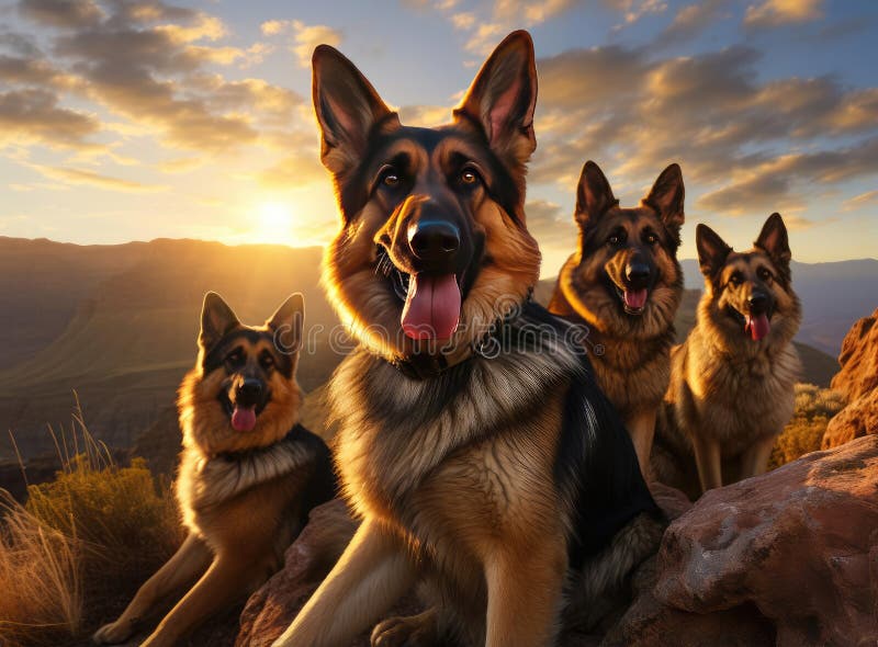 A Group of German Shepherds Stock Photo - Image of friendly, happy ...
