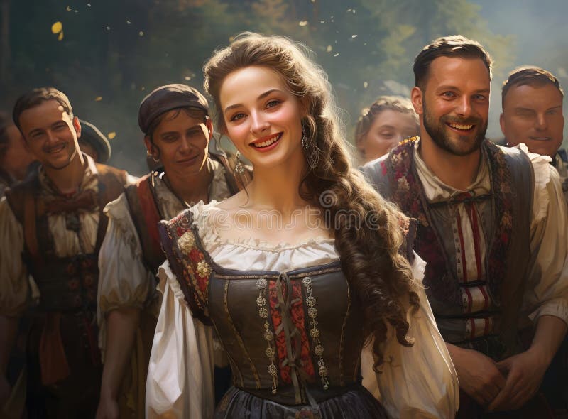 A Group of Germans in National Dress Stock Illustration - Illustration ...