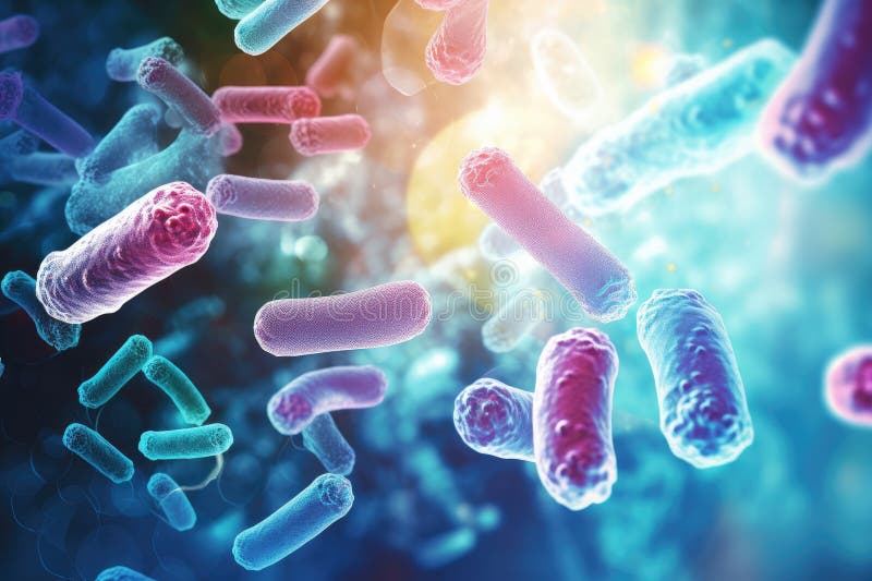 Group of Germs on Blue Background - Microorganisms Spread on Surface ...