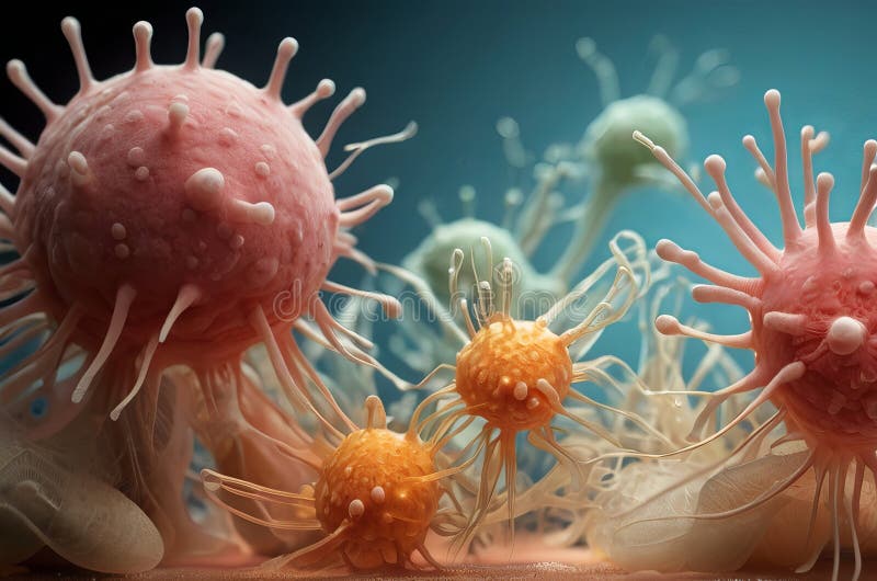 A Group of Germs Sitting on Top of a Table, a Microscopic Photo Stock ...
