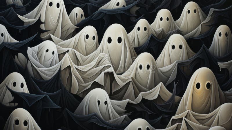 A Group of Ghosts with Black and White Sheets Stock Illustration - Illustration of supernatural ...