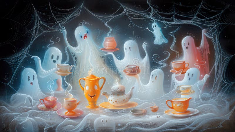 A Group of Ghosts Having a Tea Party in a Haunted House Stock ...