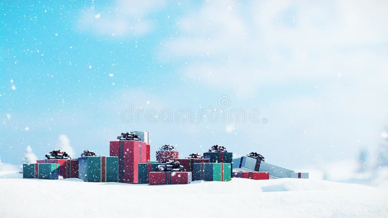 Group of Gift Box in the Snow Ground 3D Animation with Snow Falling ...