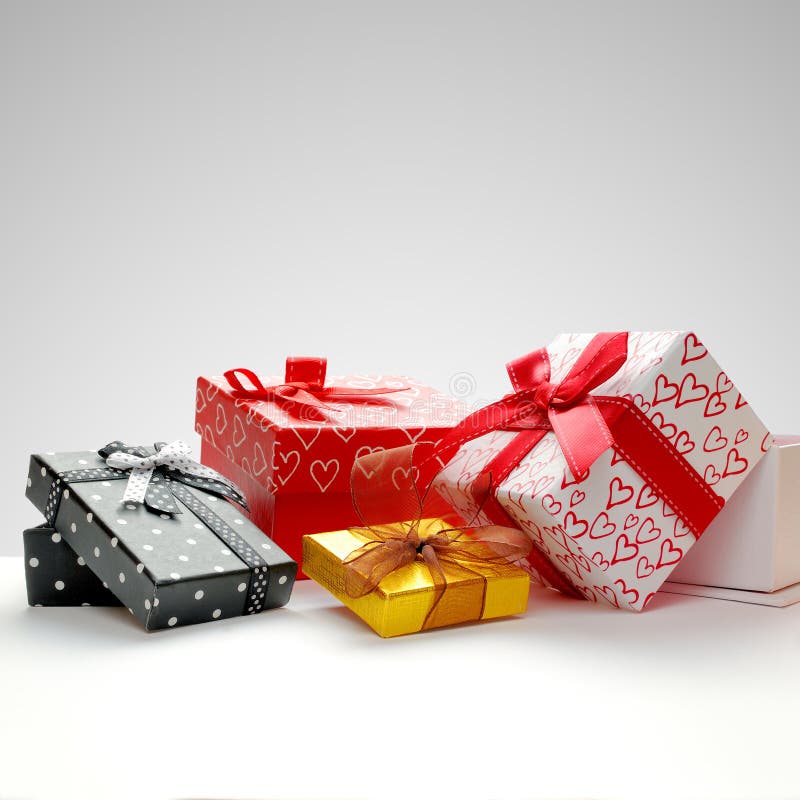 Two Decorative Gift Boxes with Hearts Printed Isolated Top Right Stock ...