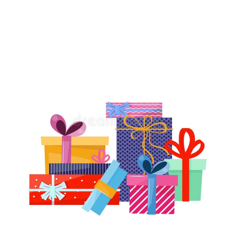 Group of Gift Boxes for Christmas. Vector Flat Illustration of Presents ...