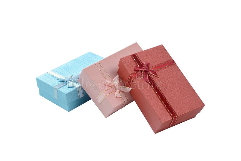 Two Boxes with Ribbon and Bow Isolated on White Background Top View ...