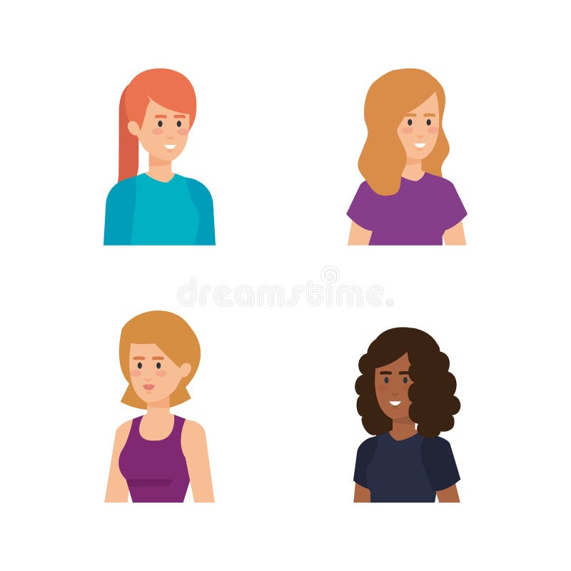 Group of Girls Avatars Characters Stock Vector - Illustration of social ...