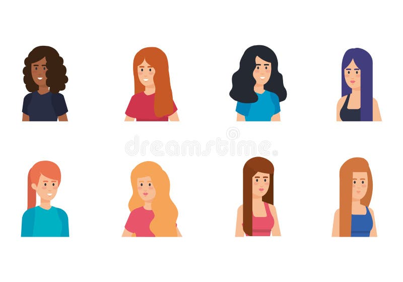 Group of Girls Avatars Characters Stock Vector - Illustration of ...