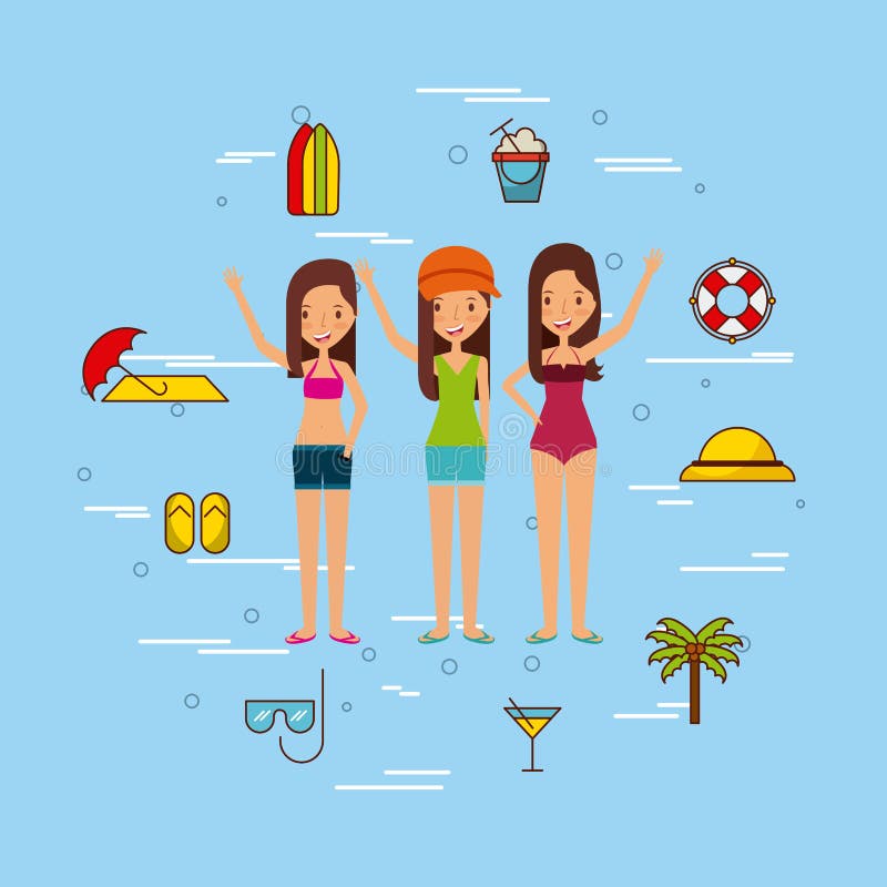 Group Girls Beach Illustration Stock Vector - Illustration of friends ...