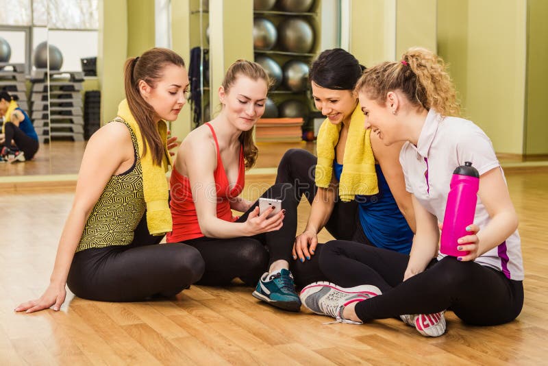 Group of Girls in Fitness Class at the Break Stock Photo - Image of ...