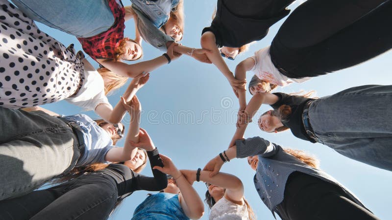 A Group of Girls Makes a Circle from Their Palms Hands. Stock Image ...