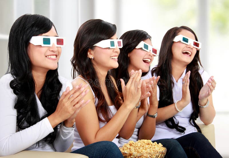 Group of Girls Watching Good 3D Movie Stock Photo - Image of corn ...