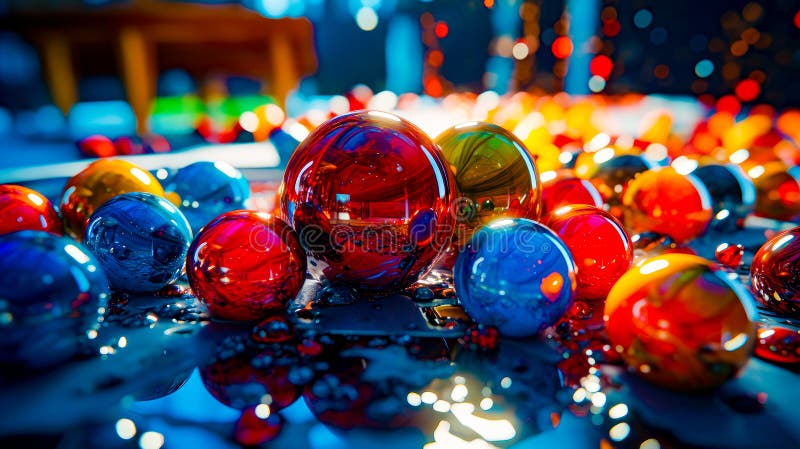 Group of Glass Balls Sitting on Top of Table Next To Each Other ...