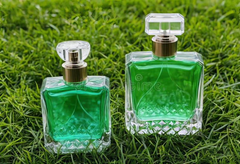 A Group of Glass Perfume Bottles in Different Shapes and Sizes on a Bed ...