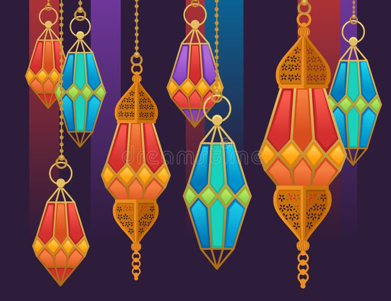 Group of Glass Turkish Traditional Celebration Lantern with Different ...