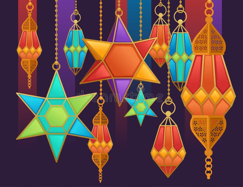 Group of Glass Turkish Traditional Celebration Lantern with Different ...