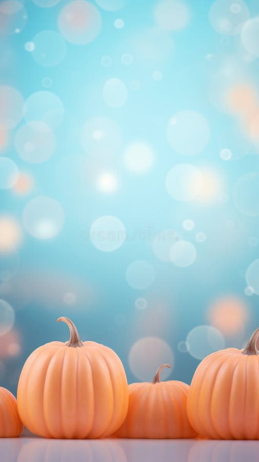 Group of Glow Pumpkins in Pastel Colors on Table, Halloween Concept, Teal Background Stock ...