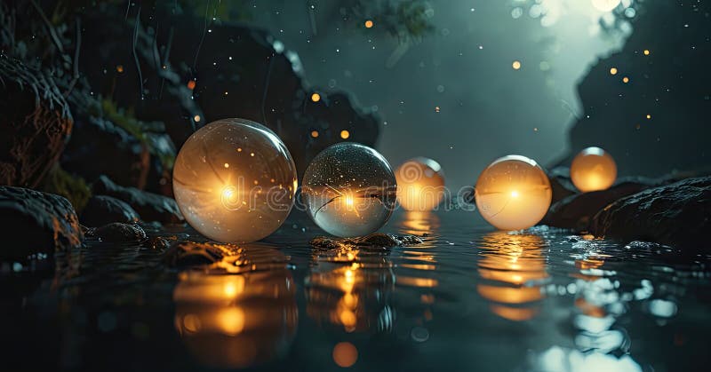 A Group of Glowing Balls are Floating in a Body of Water, with Some of ...