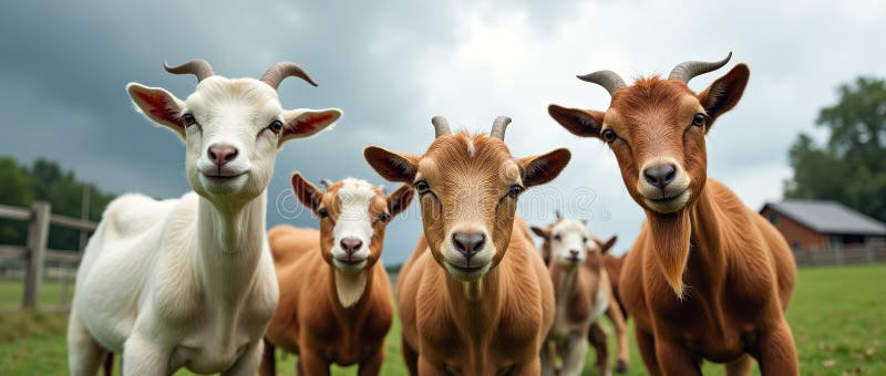 Group of Goats are Standing in a Field Stock Image - Image of summer ...