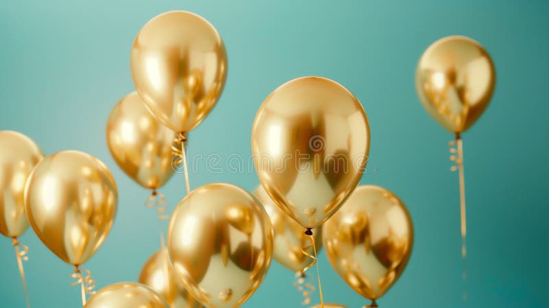 Group of Gold Balloons Floating in the Air Stock Photo - Image of ...