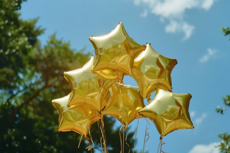 Group of Gold Foil Star Shaped Balloons. Generative AI Stock Photo ...