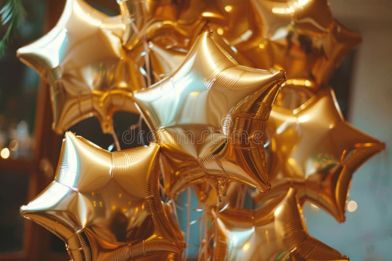 Group of Gold Foil Star Shaped Balloons. Generative AI Stock Photo ...