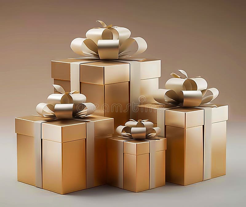A Gold Gift Box with a Gold Ribbon and Bow Stock Photo - Image of ...
