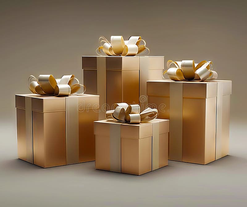 A Gold Gift Box with a Gold Ribbon and Bow Stock Photo - Image of ...