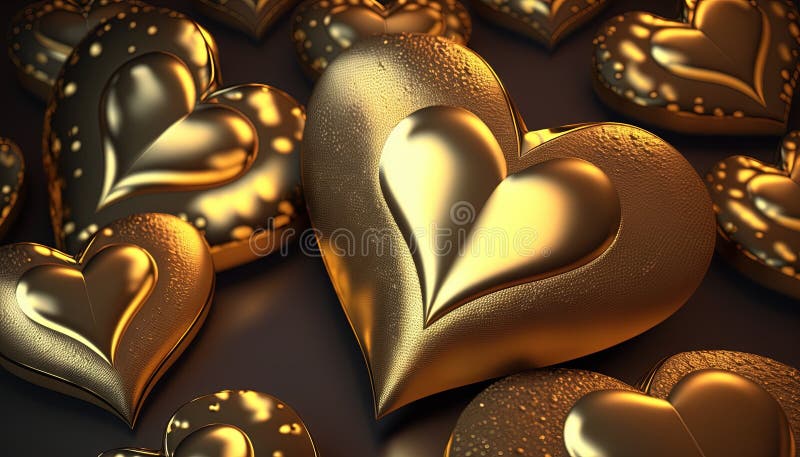 A Group of Gold Hearts Sitting on Top of a Table. Generative Ai Stock ...
