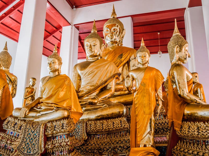 Group of Golden Buddha Statues. Stock Photo - Image of elegant ...