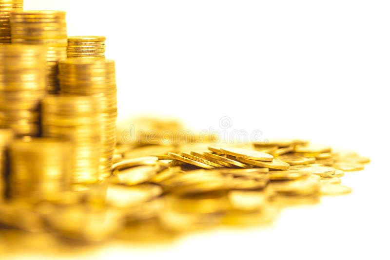 A Group of Golden Coin Stacking in Vertical Row and Random Set on ...