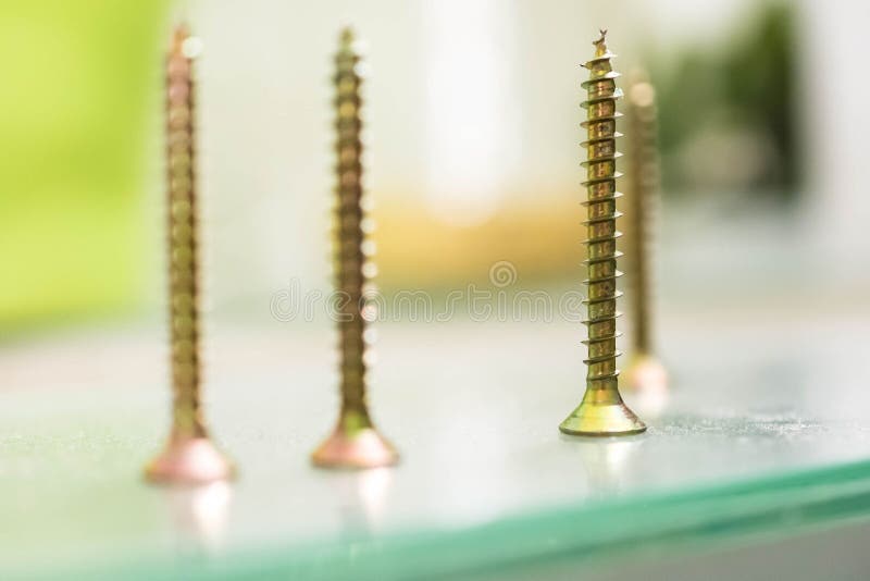 Group of Golden Screws Standing on Table Stock Image - Image of heap ...