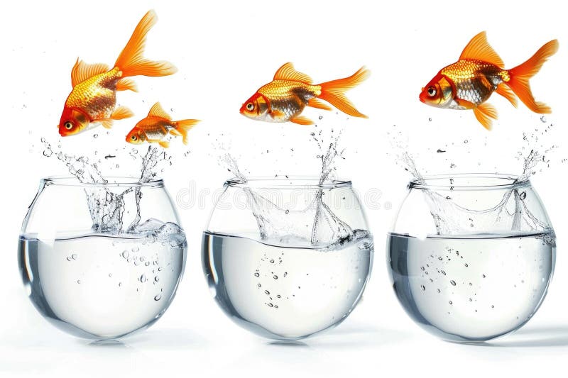 Group of Goldfish Leaping into Water, Aquatic Scene Stock Image - Image ...