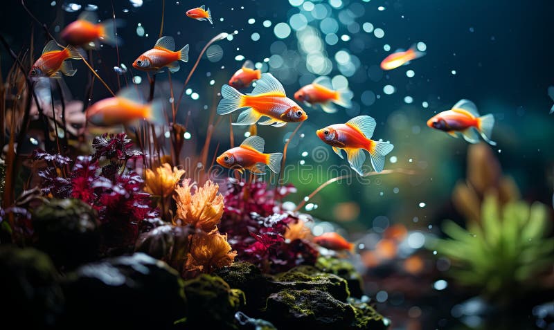 Group of Goldfish Swimming in Aquarium Stock Photo - Image of ...