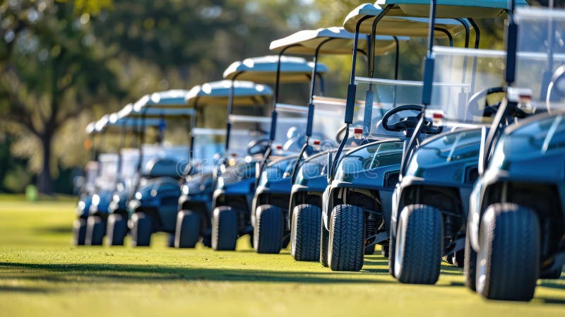 Group of Golf Carts Lined Up and Ready Stock Illustration ...