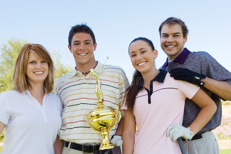 Group of Golfers Holding Trophy Stock Image - Image of award, shiny ...