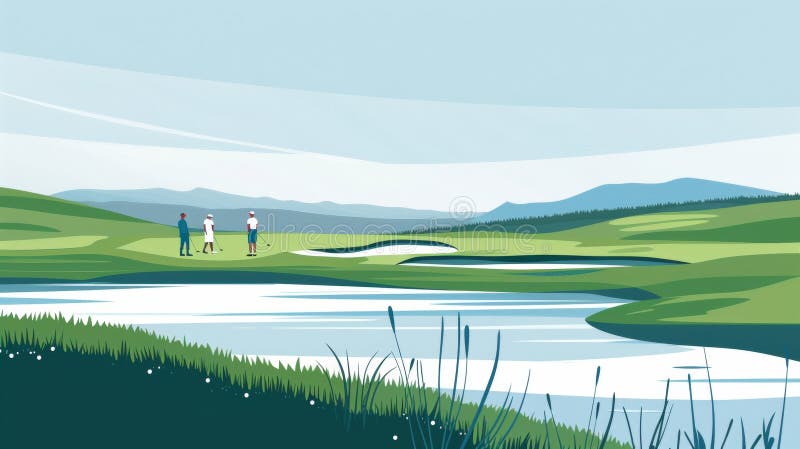 A Group of Golfers Playing on a Course Featuring Natural and Artificial ...